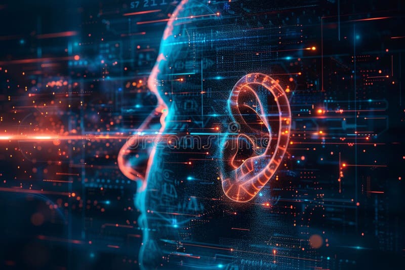 Digital Ear and Face with Data Stream Stock Illustration - Illustration ...