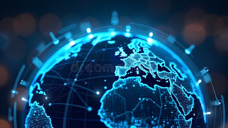 Digital Earth with Blue Pathways Stock Illustration - Illustration of ...