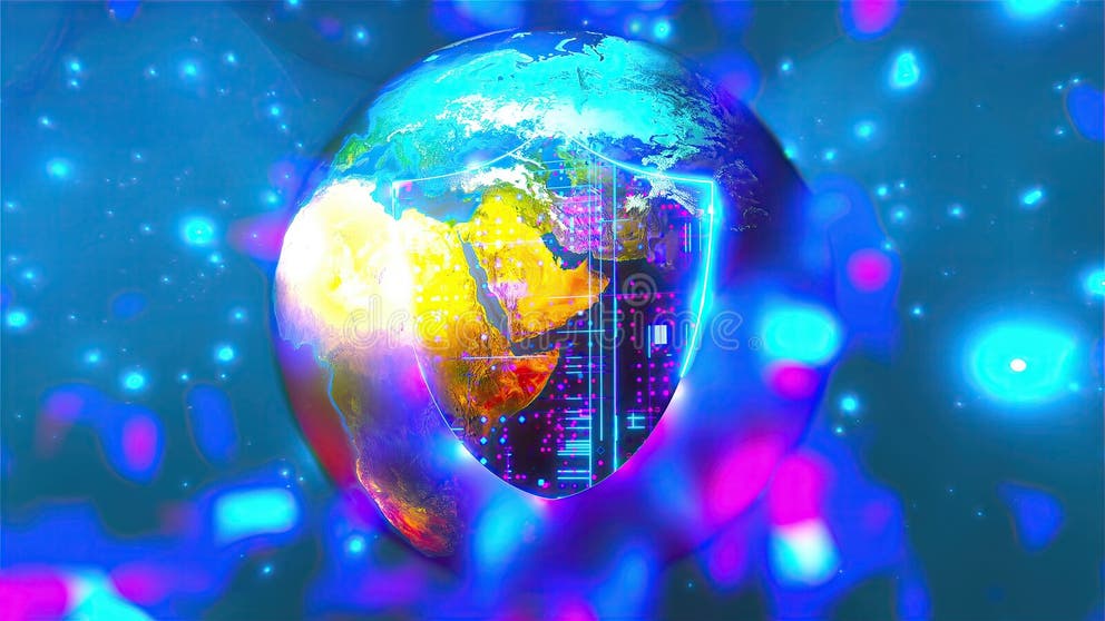 Digital Earth with Cybersecurity Stock Illustration - Illustration of ...