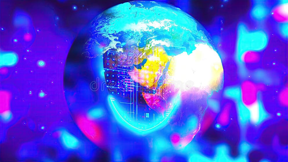 Digital Earth with Cybersecurity Stock Illustration - Illustration of ...