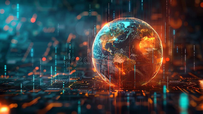 Digital Earth with Futuristic Technology Lights and Data Visualization ...