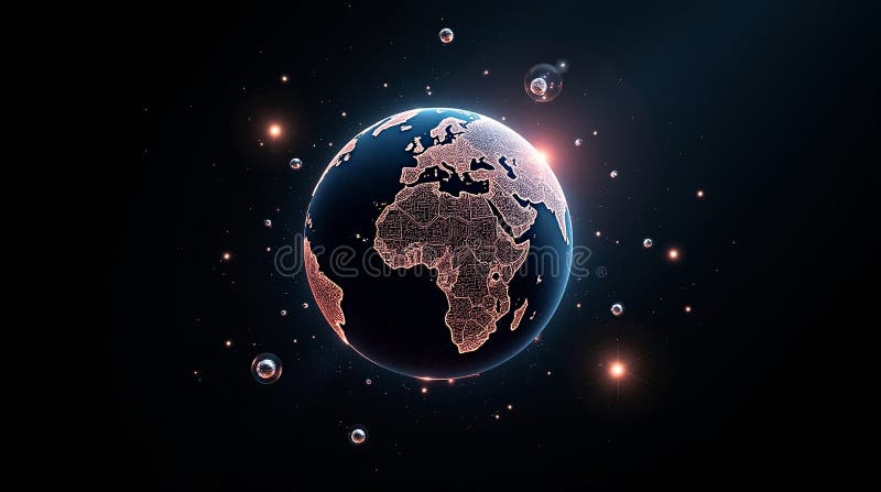 Digital Earth Globe Africa Technology Connection Network World Map Global Data Visualization ...
