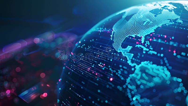 Digital Earth Globe with Electronic Blue and Red Lights Global ...