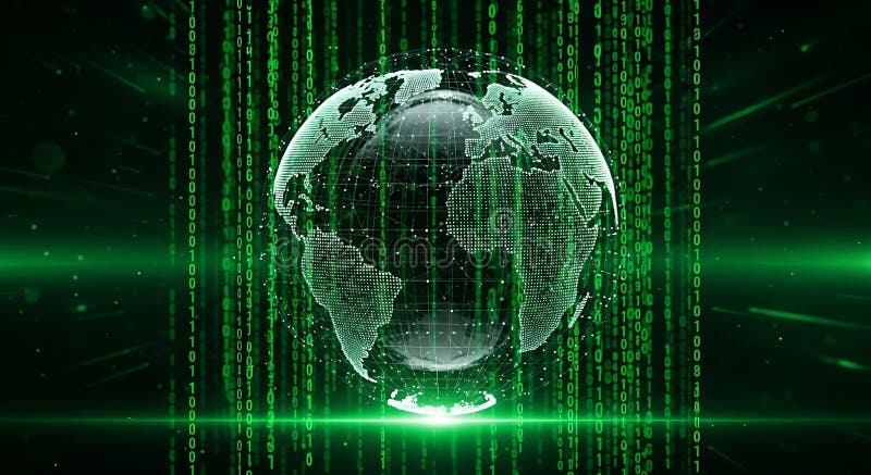 Digital Earth Globe with Binary Code Overlay Representing Global ...
