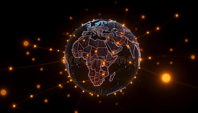 Digital Earth Globe with Glowing Connections - Africa Centric Stock Illustration - Illustration ...