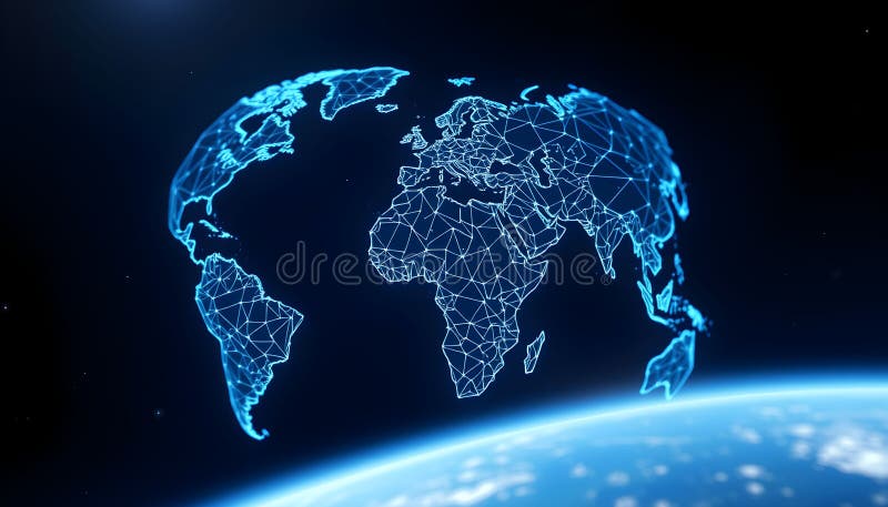 Digital Earth Globe with Plexus Connections and Blue Glow Stock ...