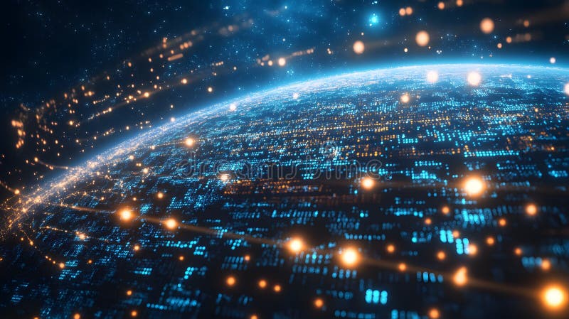 Digital Earth with Glowing Lights and Connections Global Network ...