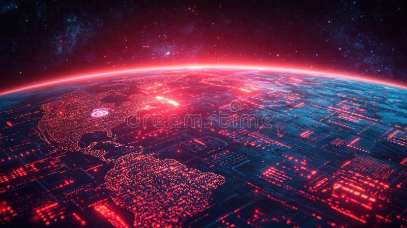 Digital Earth with Glowing Red Lines Connecting Continents Stock ...