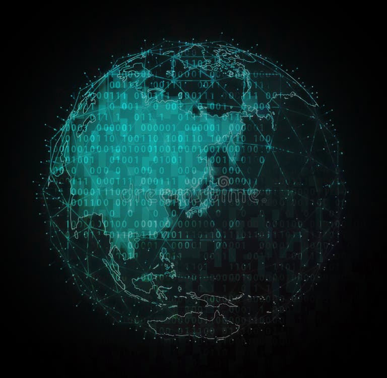 Digital Earth Illustration Global Network, Technology Motif Stock ...
