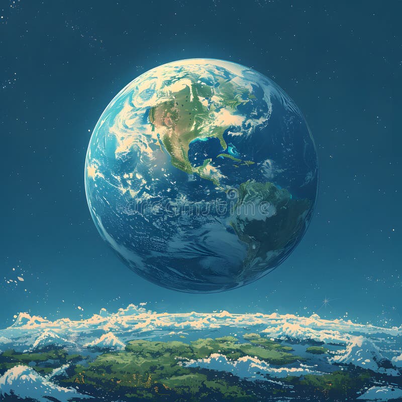 Cosmic Canvas: Earthly Vistas in a Digital Realm Stock Illustration ...