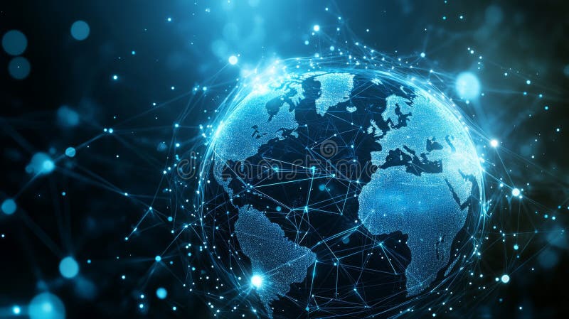 The Digital Earth Illustration Shows Continents Connected by a Global ...