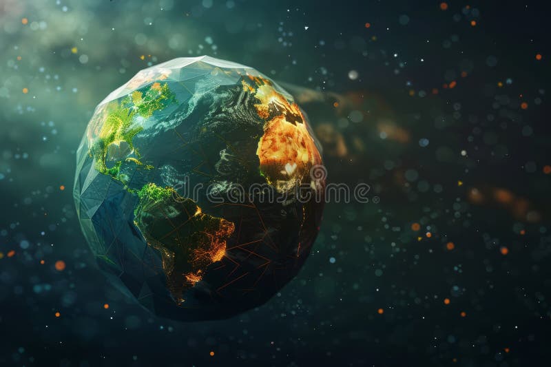 Digital Earth Made of Glowing 3d Triangular Polygons Stock Illustration ...