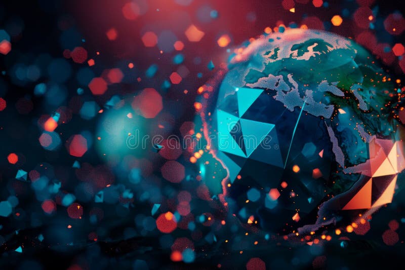 Digital Earth Made of Glowing 3d Triangular Polygons Stock Photo ...