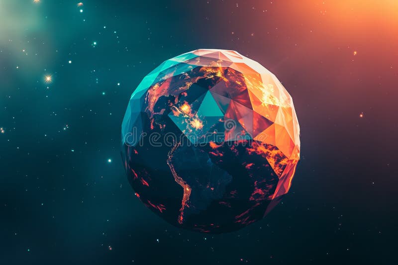 Digital Earth Made of Glowing 3d Triangular Polygons Stock Illustration ...