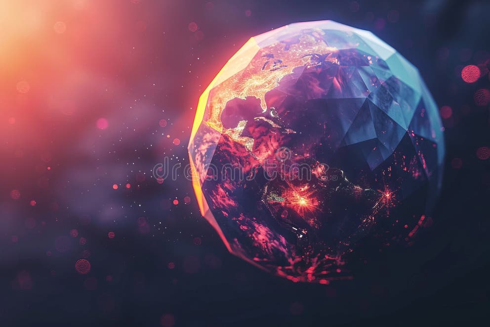 Digital Earth Made of Glowing 3d Triangular Polygons Stock Illustration ...