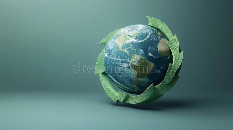 Digital Earth Model with Green Recycling Arrows Stock Illustration ...
