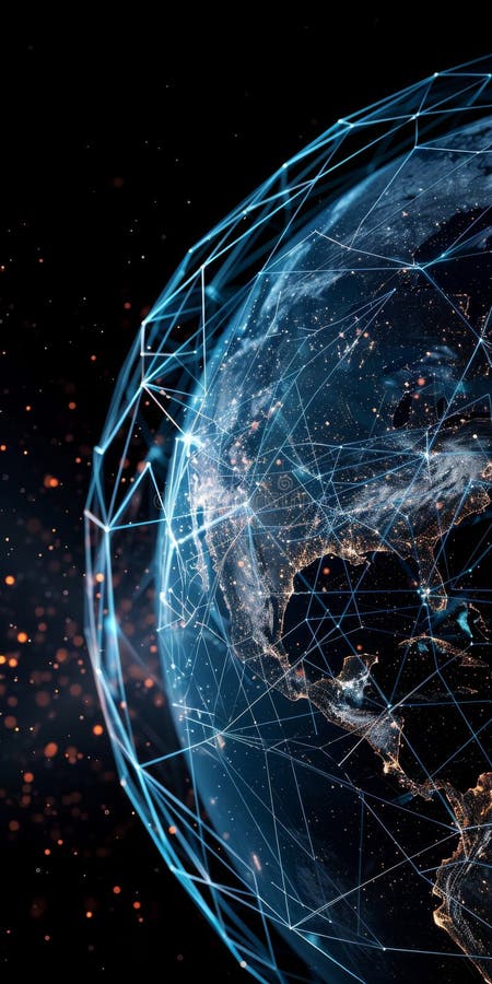 Digital Earth with Network Connections and Glowing Points Stock ...