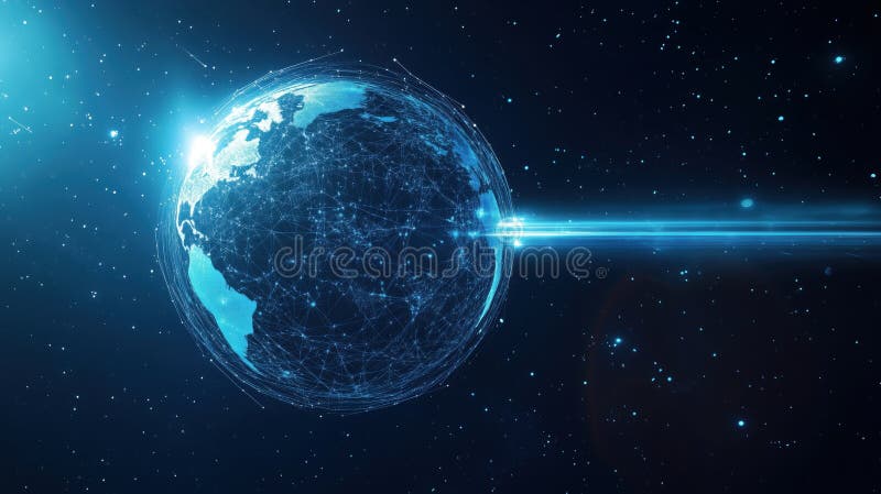 Digital Earth with Network Connections and Light Beam in Space Stock ...