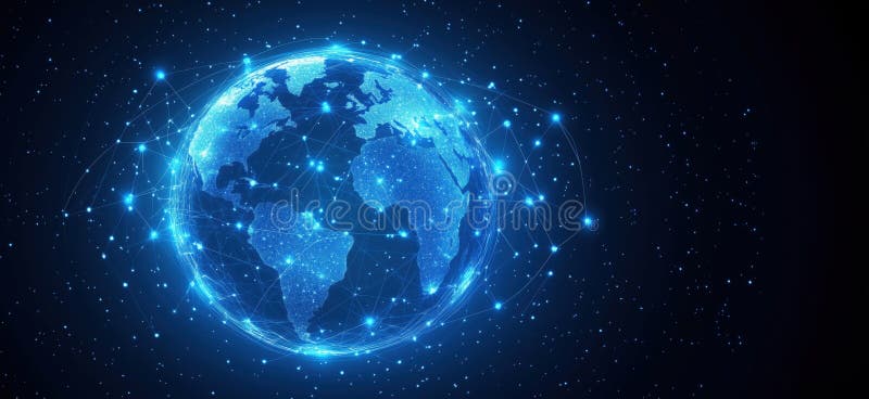 Digital Earth with Network Connections and Stars, Global Connectivity ...