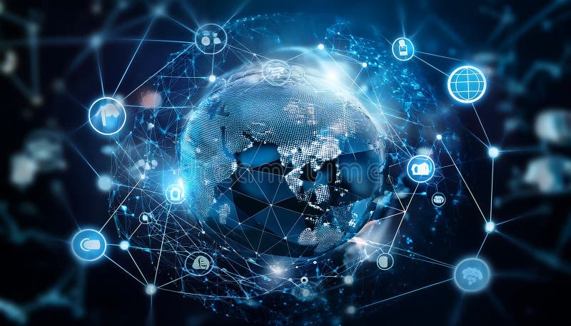 Digital Earth Surrounded by Interconnected Nodes and Lines, Symbolizing ...