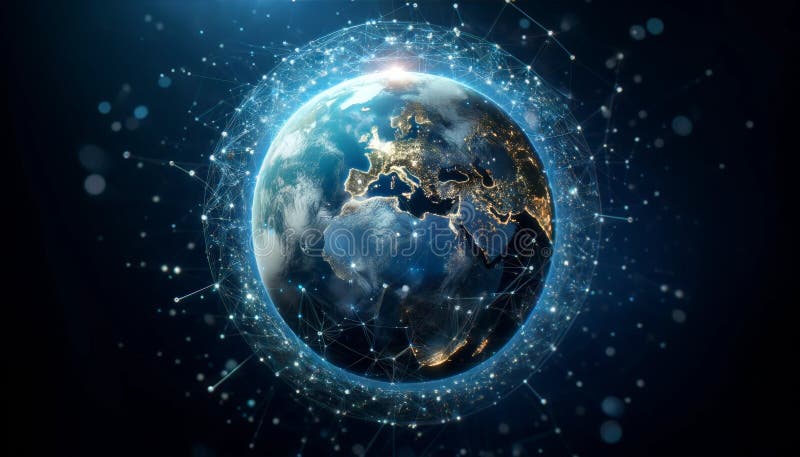 Digital Earth Symbolizing Global Network, Data Transfer, Cyber Tech ...