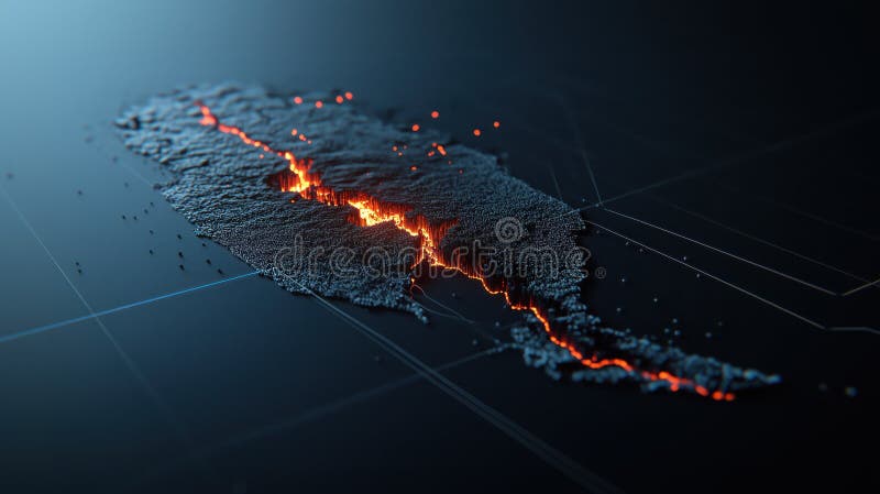 Digital Earthquake Prediction Map with Glowing Fissures and Details ...