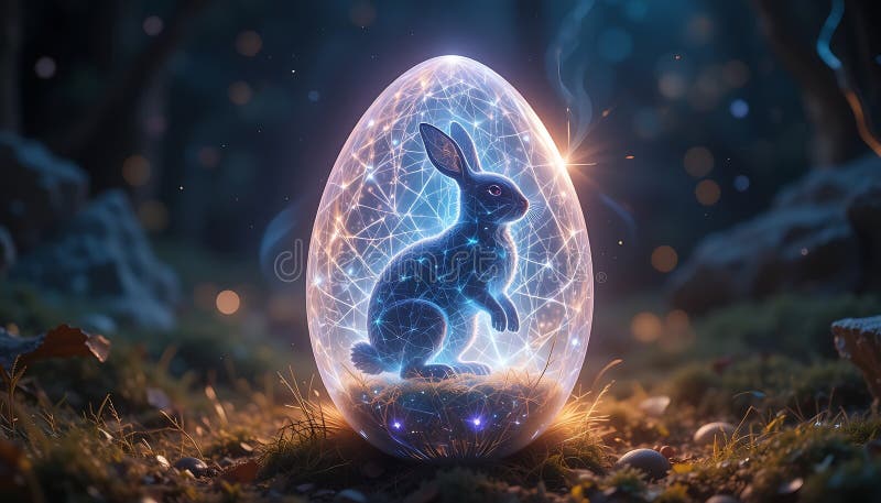 Digital Easter Egg with Rabbit Inside in a Forest Setting Stock ...