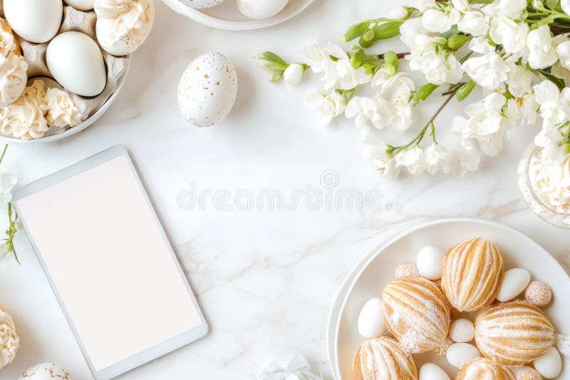 Digital Easter Menu Mockup on Tablet with Festive Decor for Celebration ...