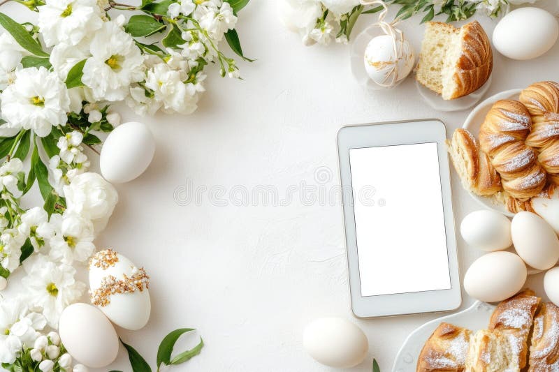 Digital Easter Menu Mockup on Tablet with Festive Decor for Celebration ...