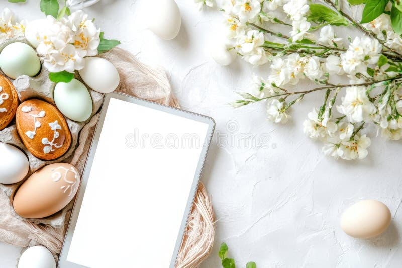 Digital Easter Menu Mockup on Tablet with Festive Decor for Celebration ...