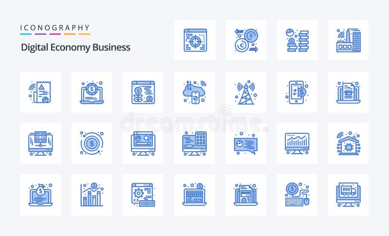 25 Digital Economy Business Blue Icon Pack Stock Vector - Illustration ...