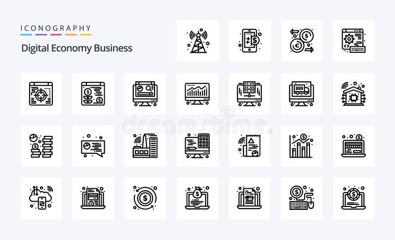 25 Digital Economy Business Line Icon Pack Stock Vector - Illustration ...
