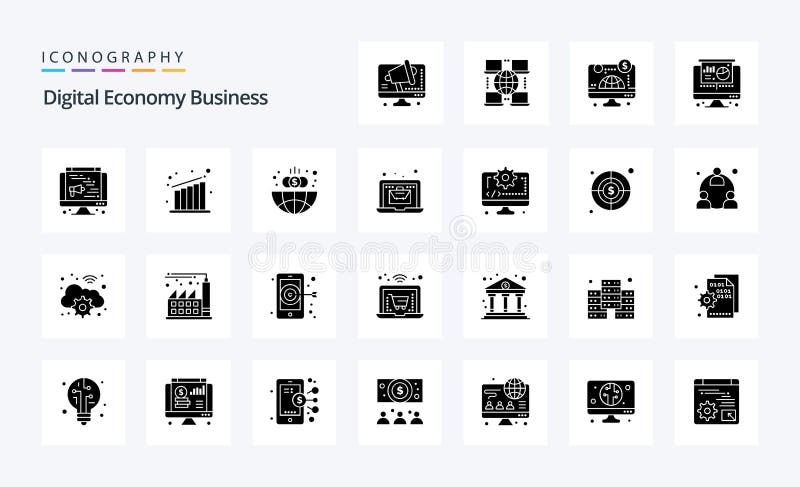 25 Digital Economy Business Solid Glyph Icon Pack Stock Vector ...
