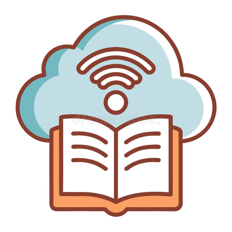 Digital Education: Book, Cloud, and Wifi Symbol for Online Learning ...