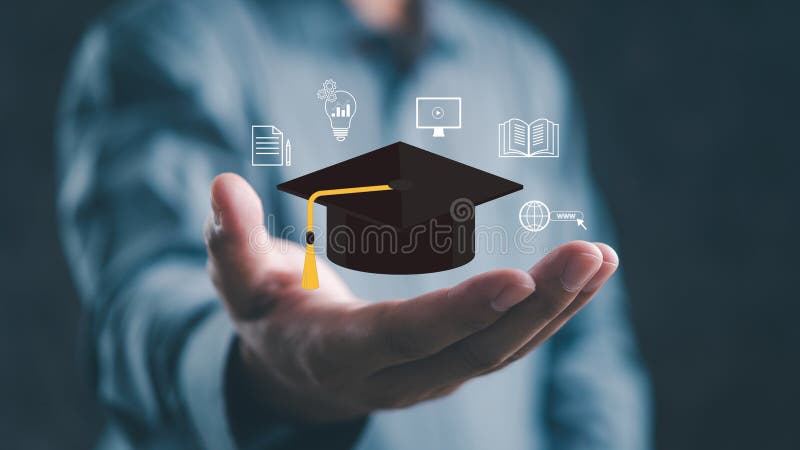 Digital Education Concept with Graduation Cap Stock Photo - Image of ...
