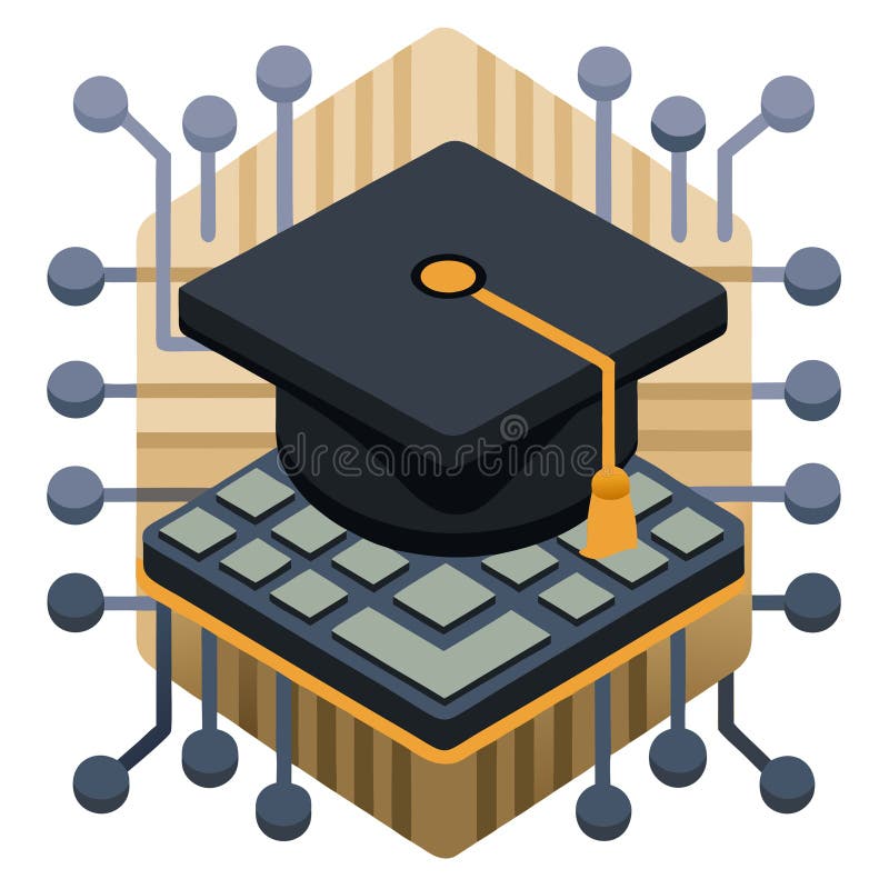 Digital Education Concept: Graduation Cap on a Circuit Board ...