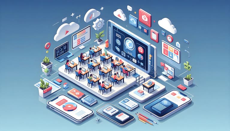 Digital Education Concept in Isometric Style Featuring Smart Devices ...