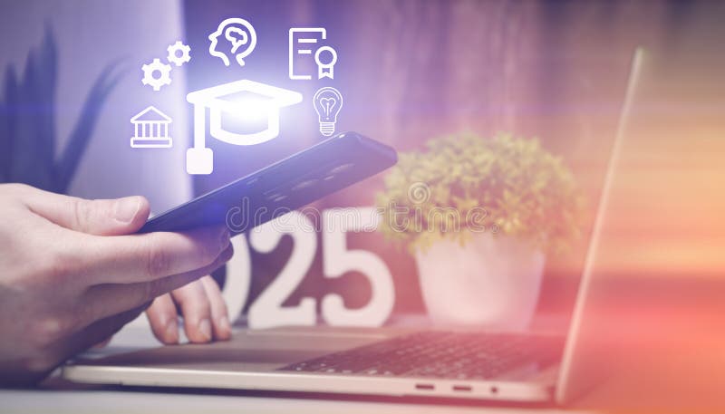 2025 Digital Education Concept with Smartphone, Holographic Learning ...
