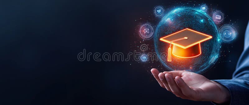 Digital Education Technology Concept with Hand Holding Glowing ...