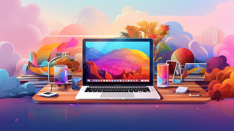 Digital Education Tool Technology Inspired Illustration on Colorful ...