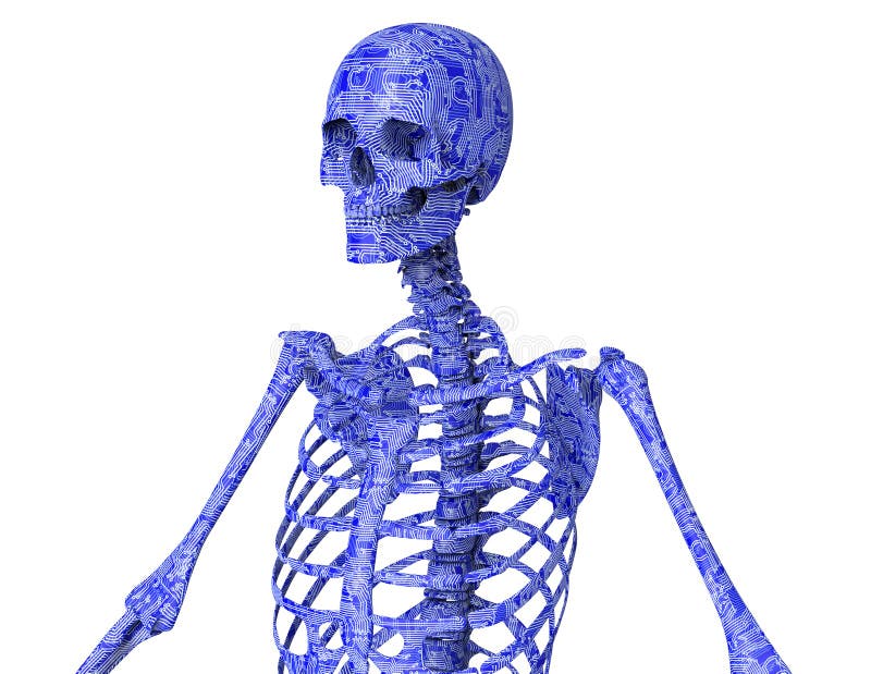 Digital Electronic Skeleton Skull Isolated on White Stock Illustration ...