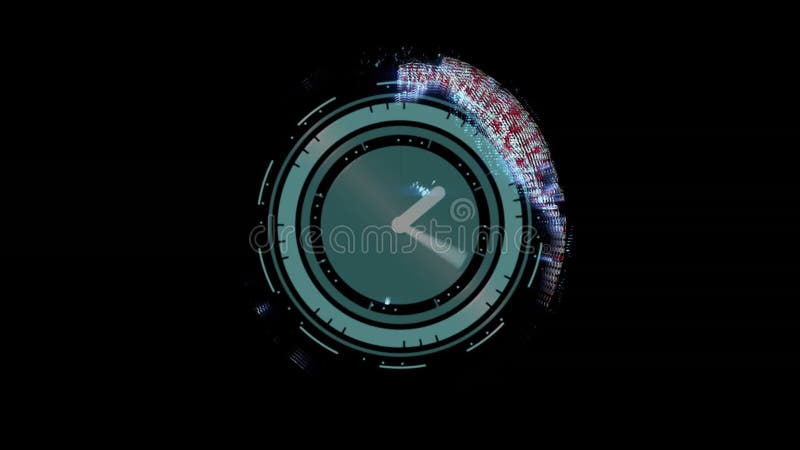 Digital Elements Creating Futuristic Clock Animation on Dark Background ...