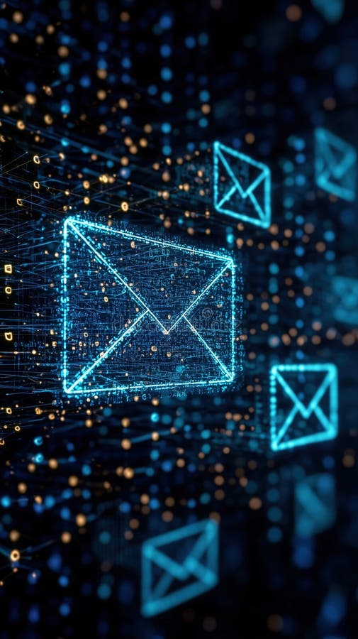 Digital Email Communication Concept with Futuristic Blue Highlighted ...