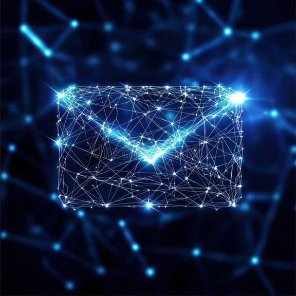 Digital Email Envelope Network Concept Glowing Against Dark Blue ...