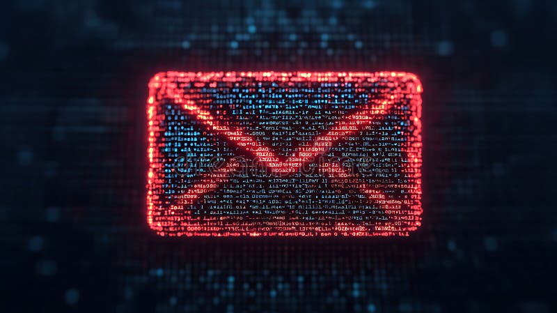 Digital Email Envelope Security Concept with Glowing Red Data Stream and Matrix Style Background ...