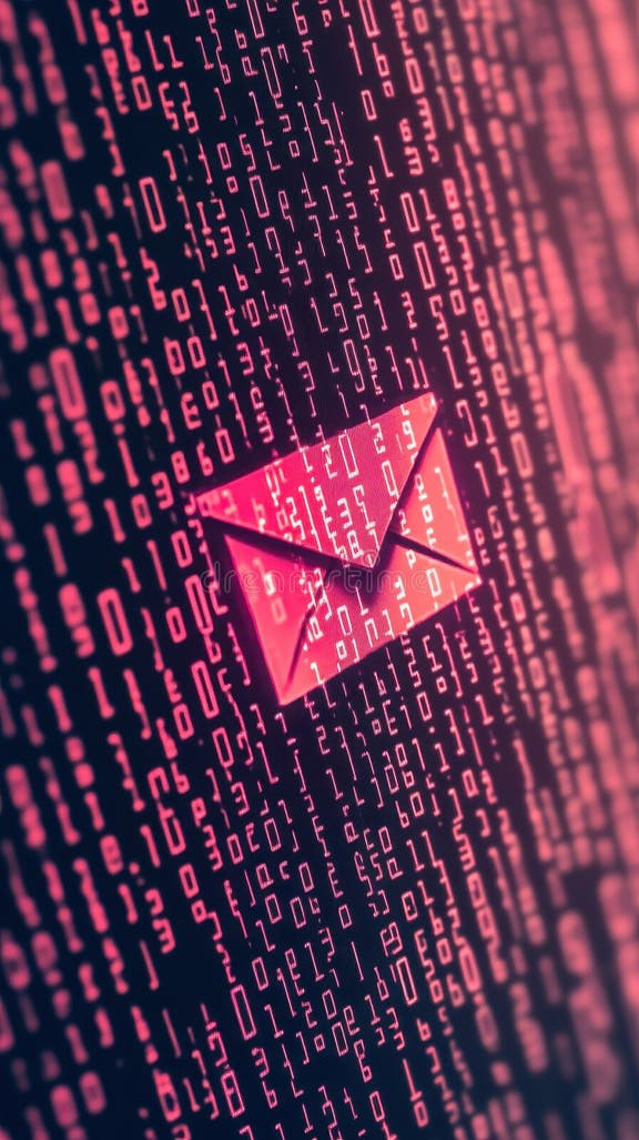 Digital Email Envelope Symbol Overlaying Binary Data Flow Illustrates ...