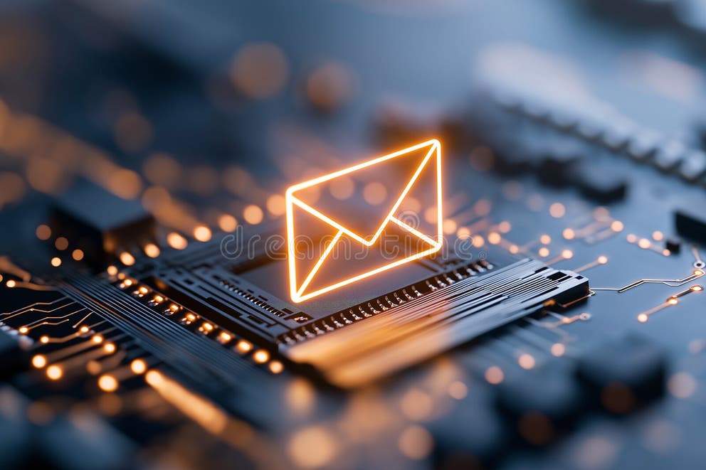 Digital Email Icon on Circuit Board Symbolizing Communication ...