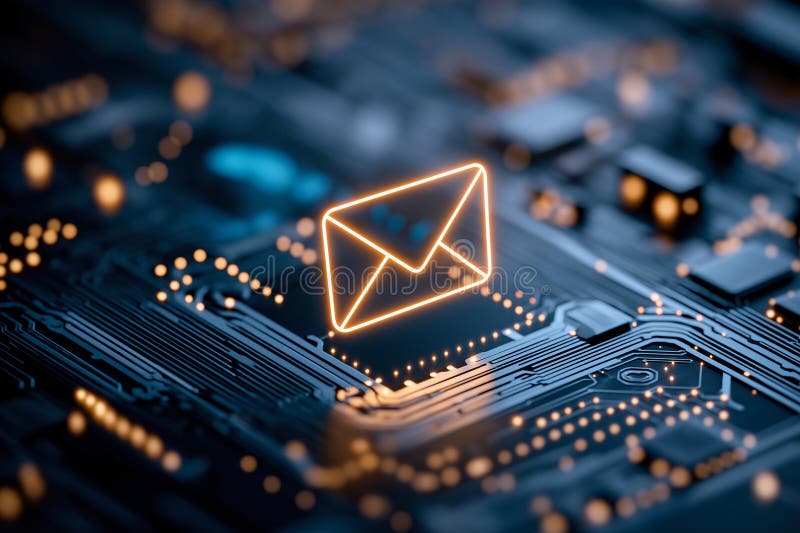 Digital Email Icon on Circuit Board Symbolizing Communication ...