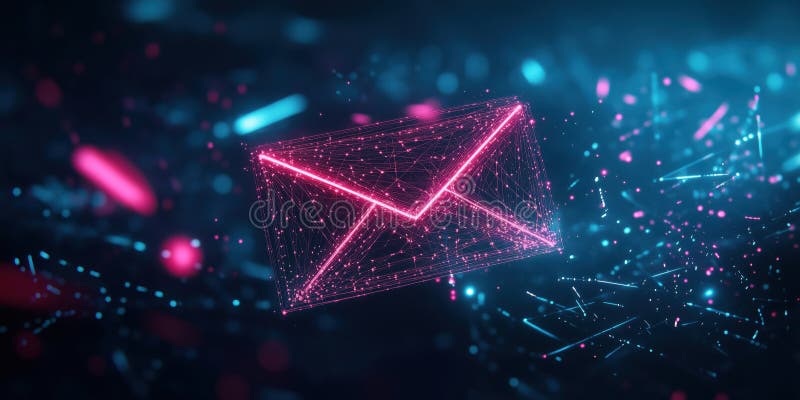 Digital Email Icon with Glowing Lines and Particles in Futuristic ...