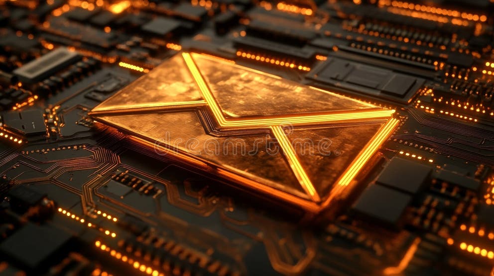 A Digital Email Icon Over a Circuit Board, Symbolizing Electronic ...